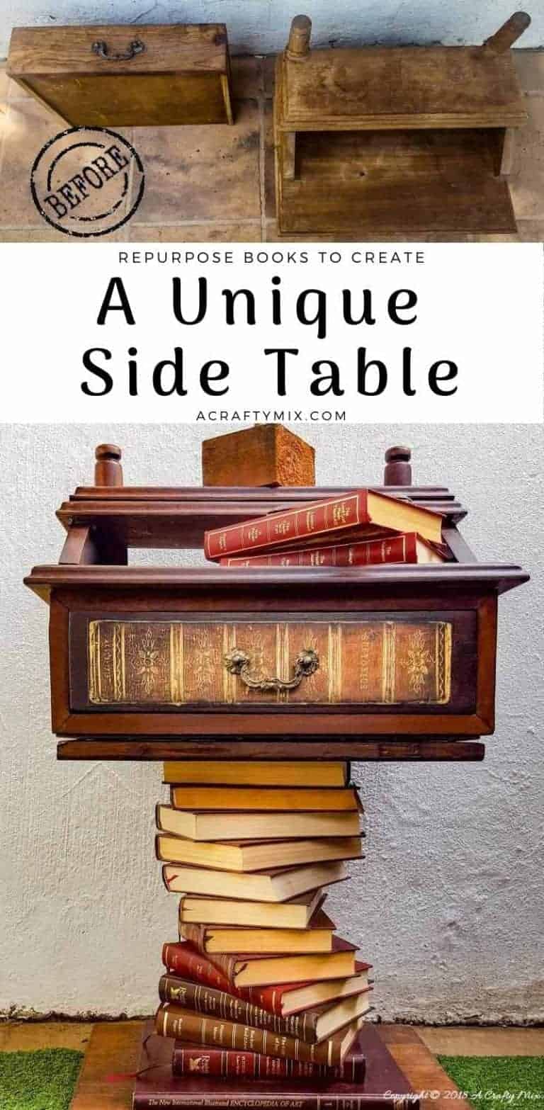 A Broken "Something" Becomes a Bookish Side Table - A Crafty Mix