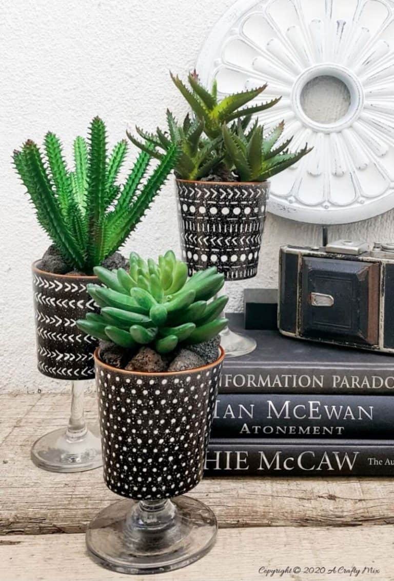 Broken Wine Glass Stem Planters - DIY - A Crafty Mix